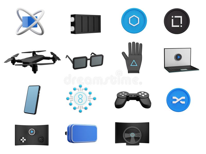 3D Render of Metaverse Icon Set in Grey and Blue Stock Illustration ...