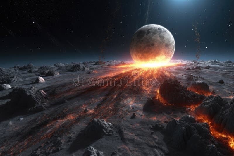 3d Render of a Meteor Impact on the Moon Surface Stock Illustration ...