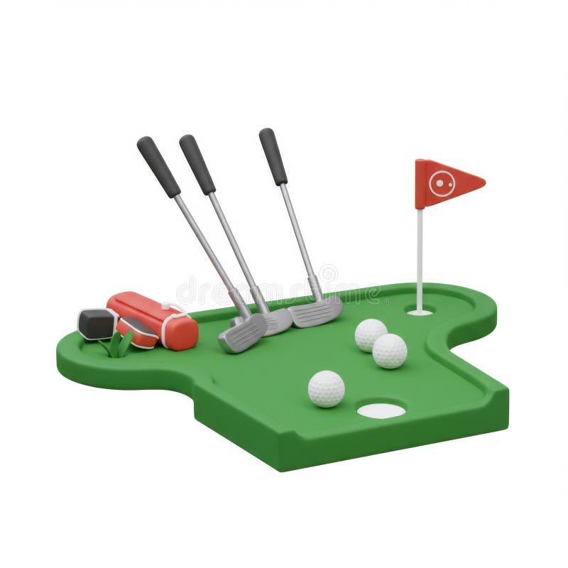 3D Render of Miniature Golf Putting Green with Clubs and Balls Stock ...