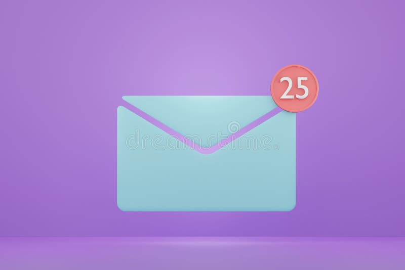 3d Render Minimal Email Notification Icon with Purple Background ...