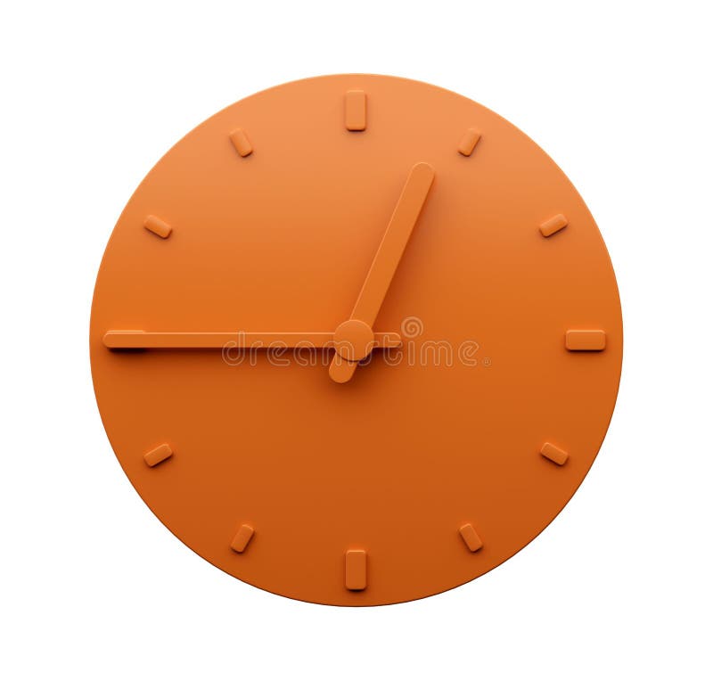 3D Render of a Minimal Orange Clock at 12:45 on a White Background ...