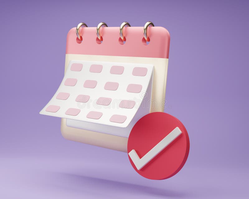 3D Render Minimal Pink Note Icons with Check Mark Isolate on Purple ...