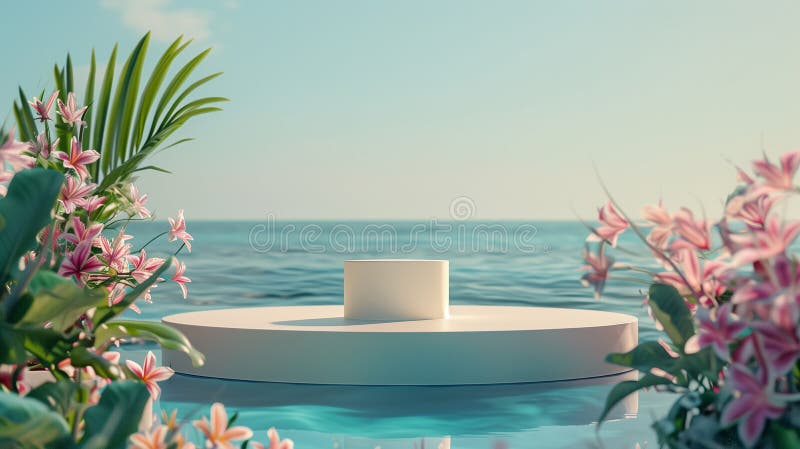 3D Render Minimal Summer Background with Empty Podium Stock ...