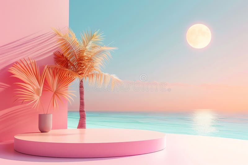 3D Render Minimal Summer Background Product Stock Illustration ...