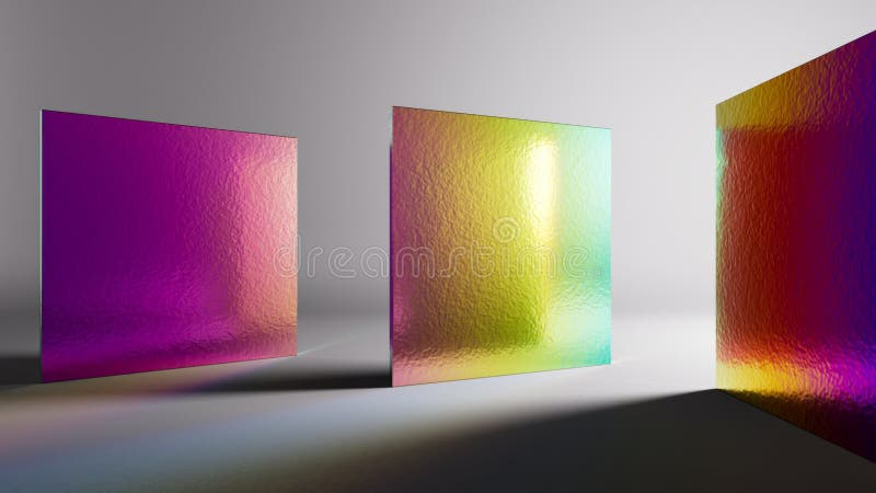 3d Render. Mirrored Shapes in Polished Holographic Steel with Gradient ...