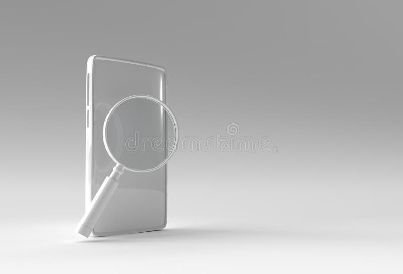 3D Render Mobile Phone with Magnifying Glass Mockup Design Stock ...