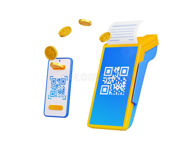 3d Render Mobile Phone with Qr Code Transfer Money Stock Illustration ...