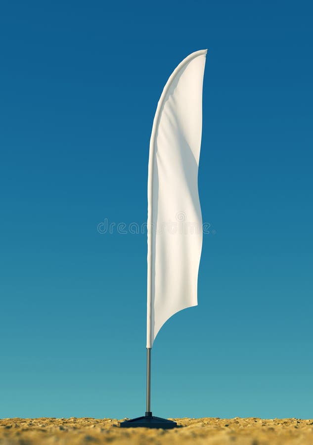 3d Rendered Mockup Blank Template of White Empty Beach Flags Against a ...