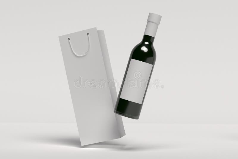 3d Render Mockup Fly Bottle of Wine or Champagne with an Empty Label ...