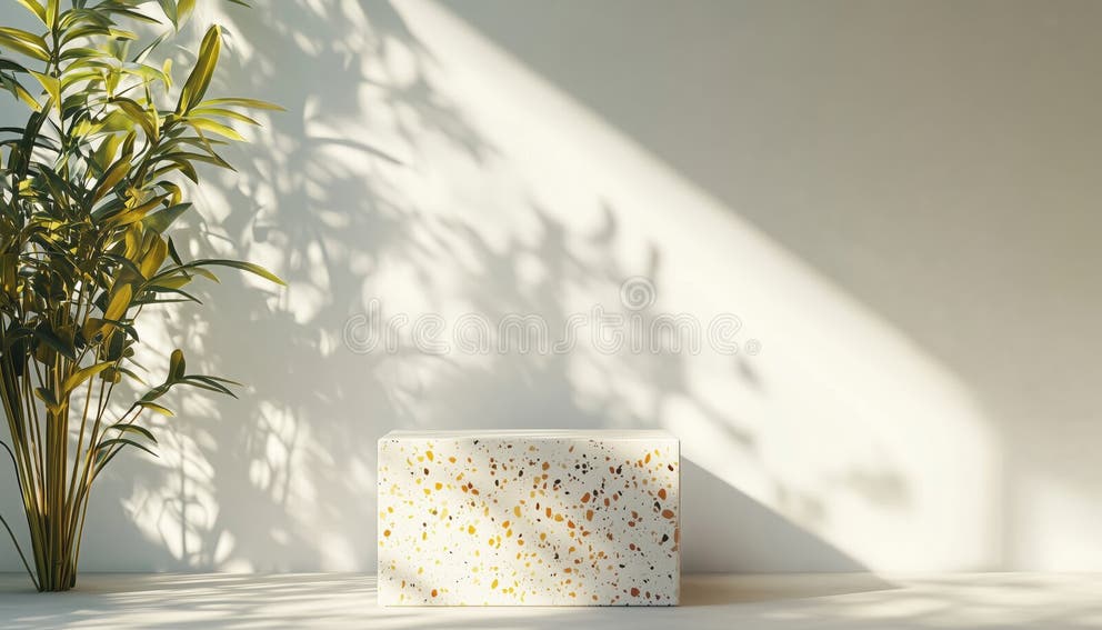 3d Render Mockup of Terrazzo Square Podium in Square with Sun Shadow on ...