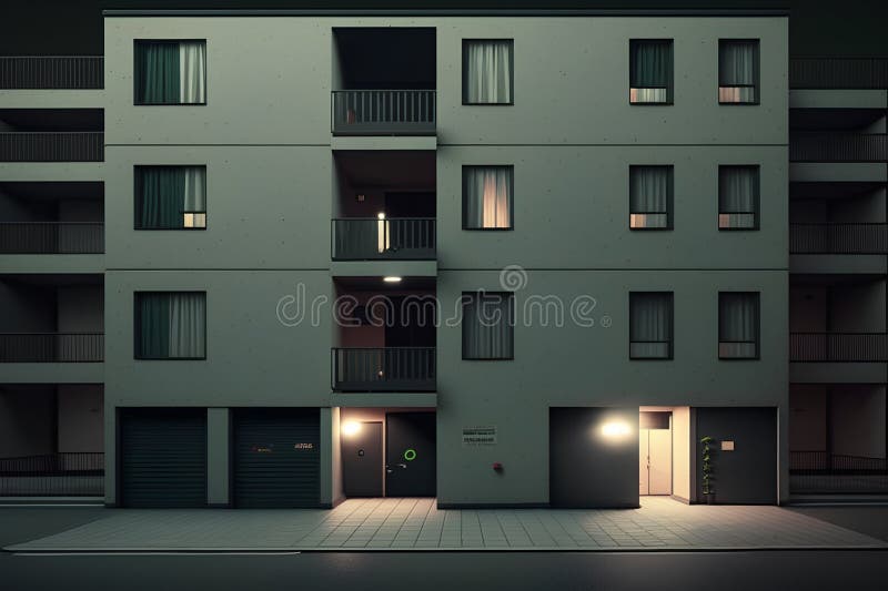 3d Render of a Modern Apartment Building with Door and Windows. Stock ...