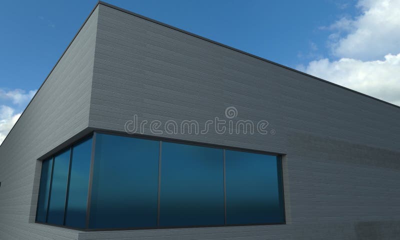 3d Render of a Modern Building with Big Windows Undder the Blue Sky ...