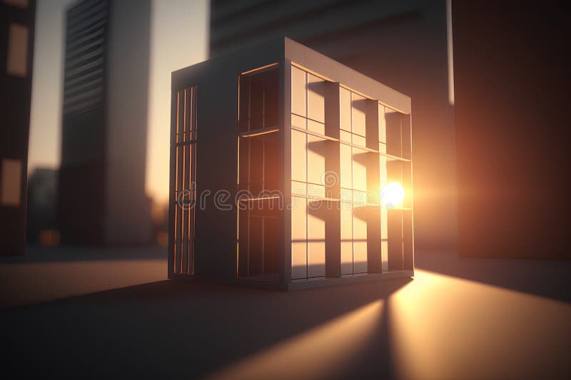 3d Render of a Modern Building in the City at Sunset. Stock ...