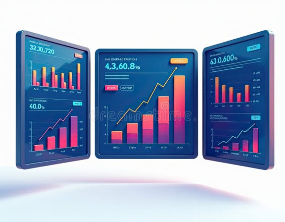 3D Render of Modern Business Data Analytics Charts on Tablets Stock ...