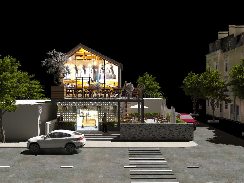 3d render cafe restaurant stock illustration. Illustration of design ...