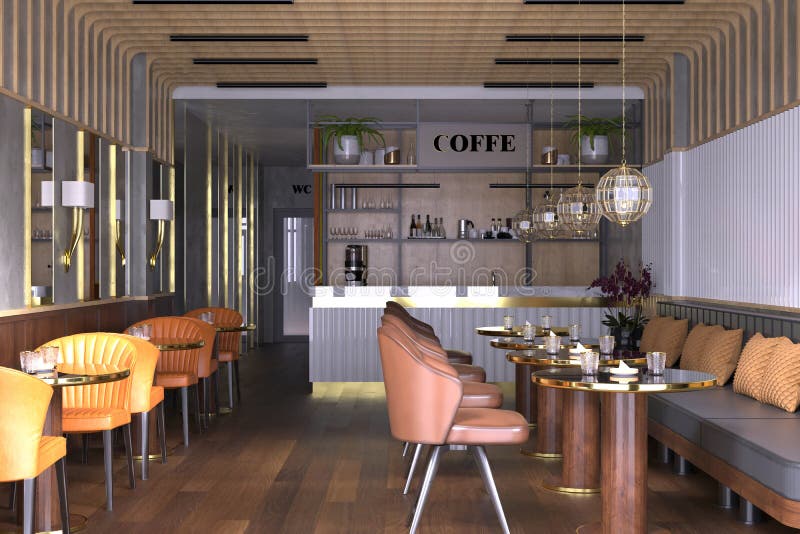 3d Render of Modern Cafe Restaurant Stock Illustration - Illustration ...