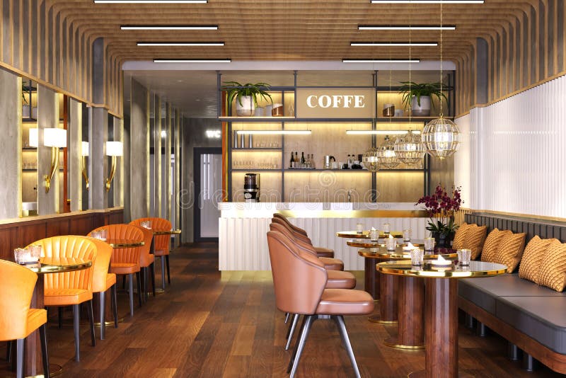 3d Render of Modern Cafe Restaurant Stock Illustration - Illustration ...