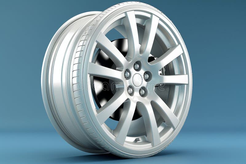 3d Render of a Modern Chrome Car Wheel Standing Vertically on a Rich ...