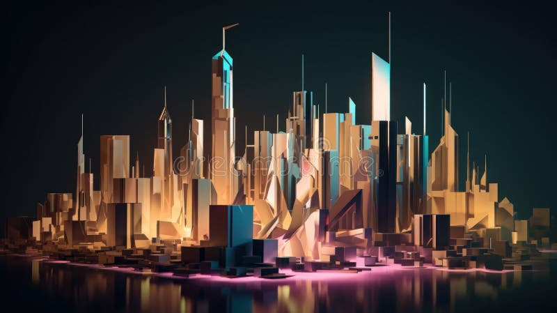 3d Render of Modern City in Neon Light, Abstract Urban Background ...