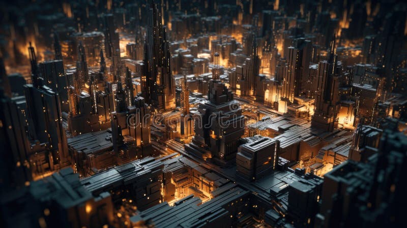 3d Render of Modern City in Neon Light, Abstract Urban Background ...