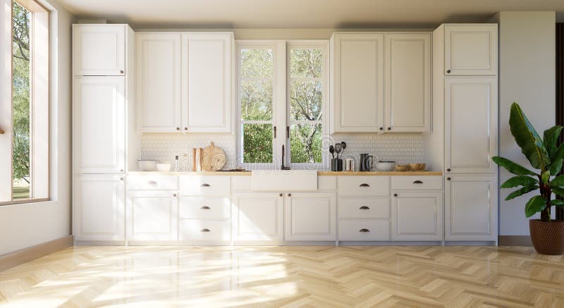 3D Render of a Modern, Clean Kitchen Interior Stock Illustration - Illustration of modern, light ...