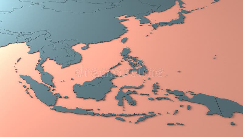 Detailed Map of the Asian Countries 3D Rendering. Stock Illustration ...