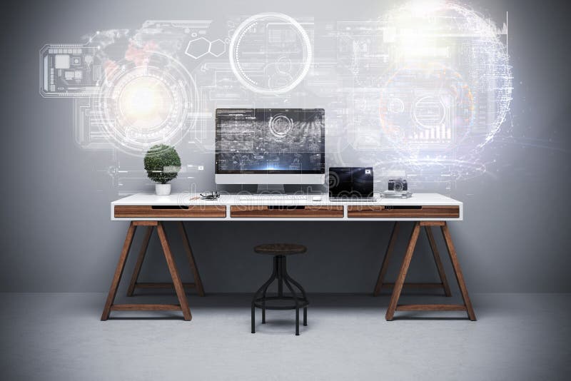 3d Render of Modern Computer Workplace Setup Stock Illustration ...