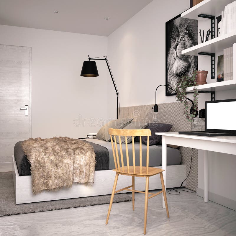 3d Render of Modern Bedroom Stock Illustration - Illustration of ...