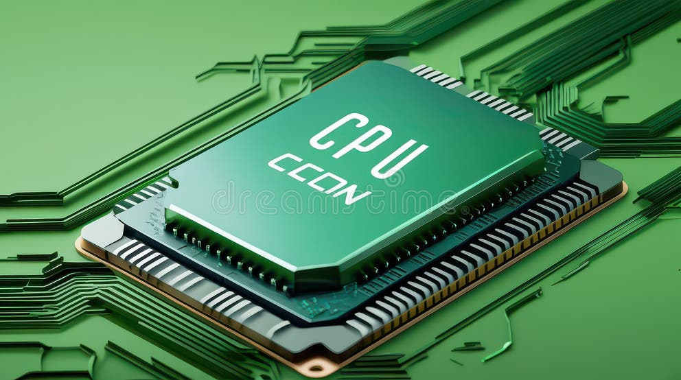 3d Render of a Modern Cpu Processor Component on a Circuit Board ...