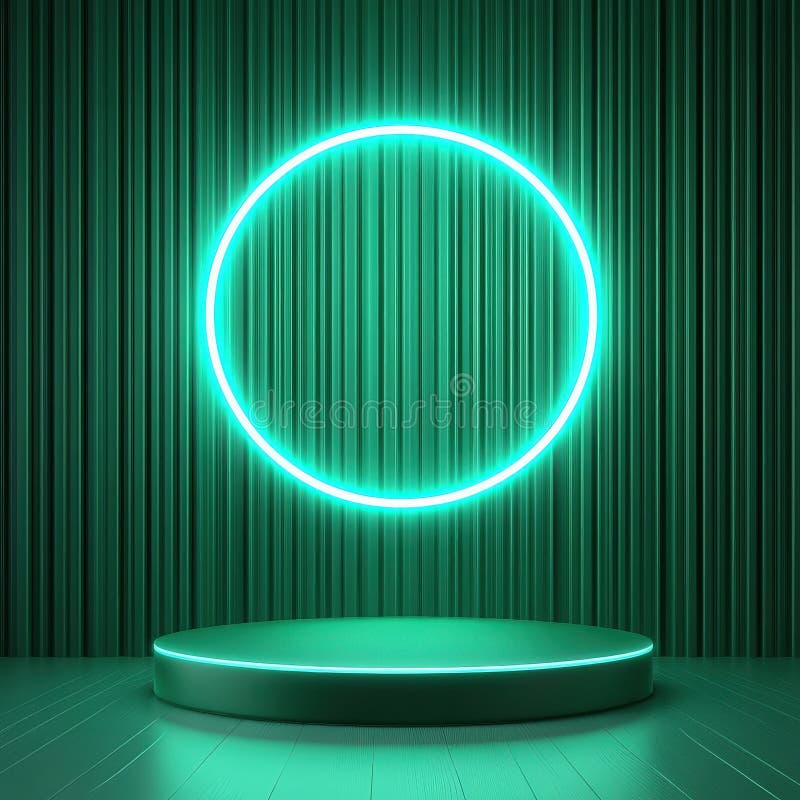 Futuristic Green Podium Stage with Neon Circle Light Stock Illustration - Illustration of ...