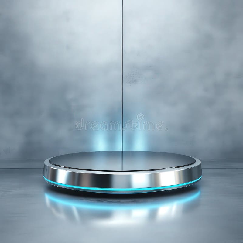 Futuristic Metallic Stage with Blue Light and Beam. Stock Illustration ...