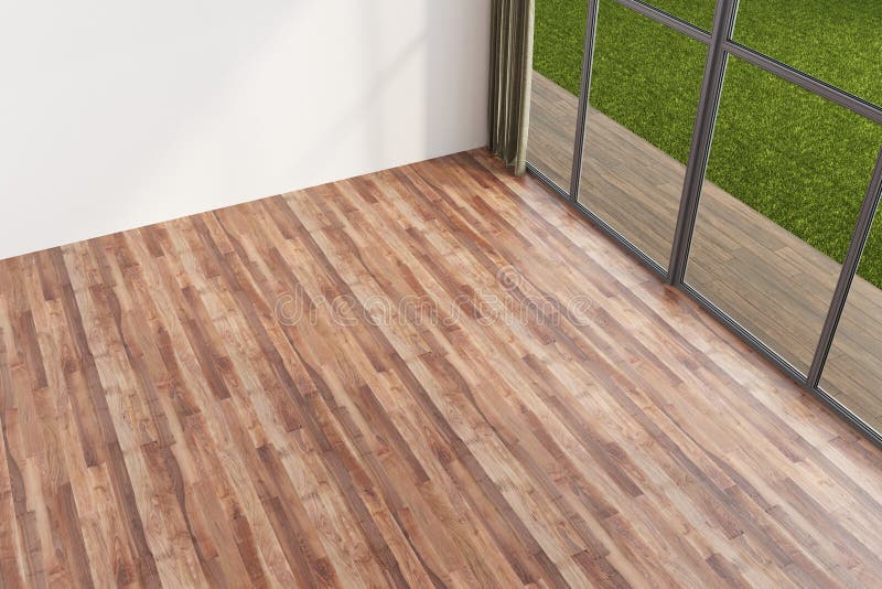 3d Render of Modern Empty Space with Great Window To Garden Stock ...