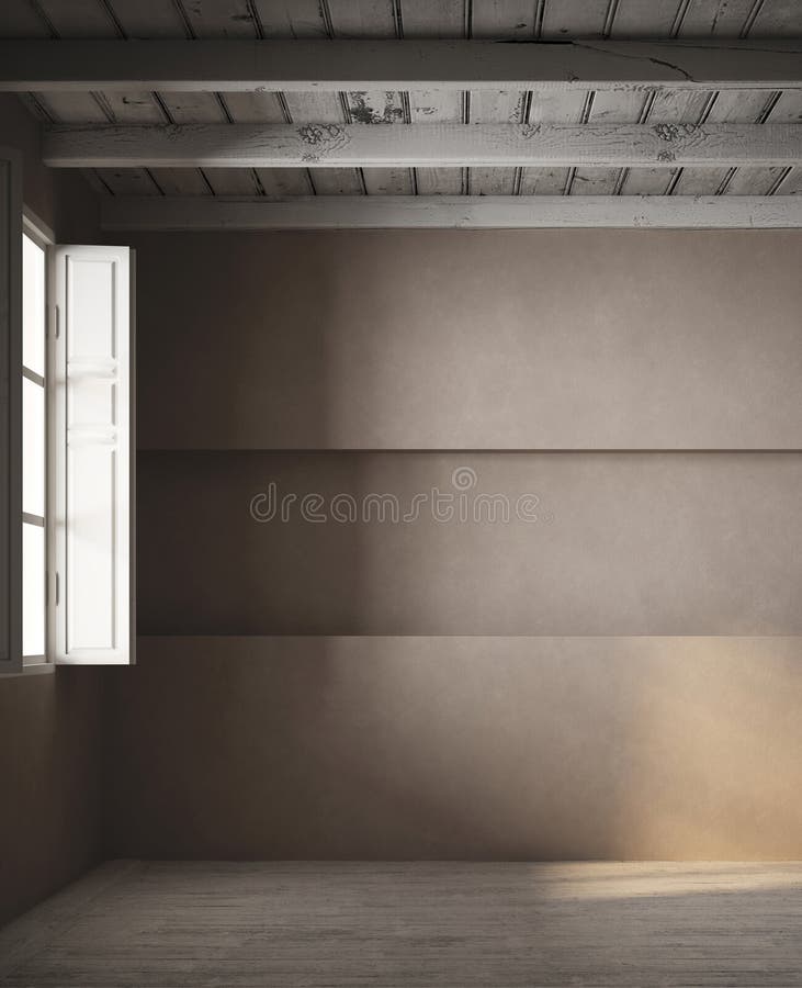 3d Render of Modern Empty Space with Plaster Wall Stock Illustration ...