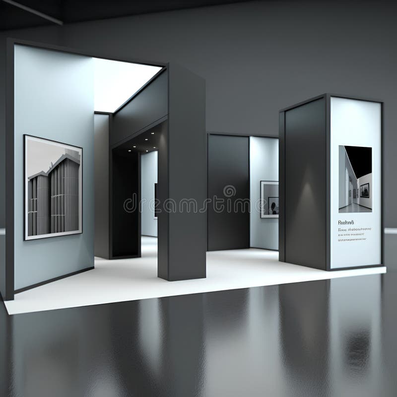 3d Render of Modern Exhibition Hall with Black Walls and Glass Doors ...