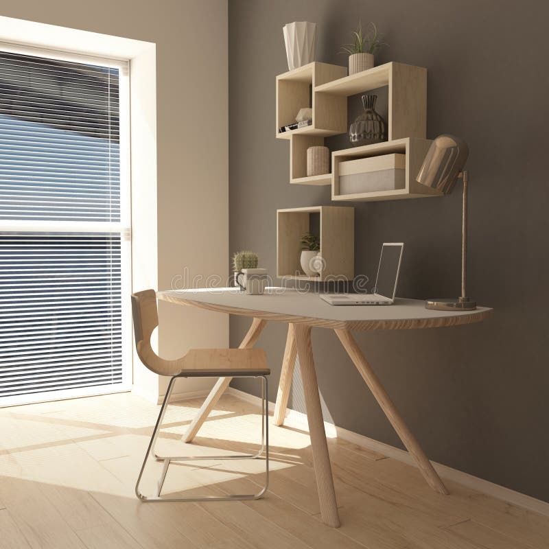 3D Render of a Modern Home Office Stock Illustration - Illustration of ...