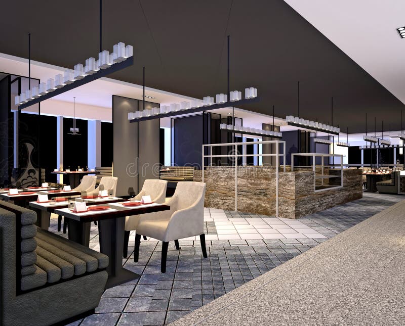 3d Render of Modern Hotel Dining Space Stock Illustration ...