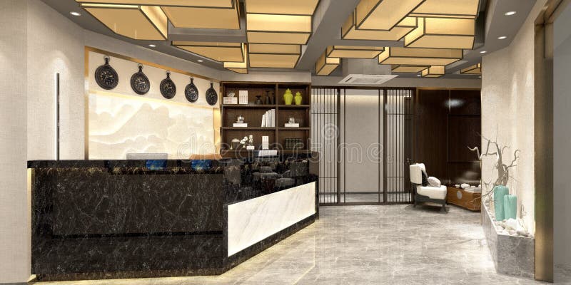 3d Render of Modern Hotel Reception Stock Illustration - Illustration ...