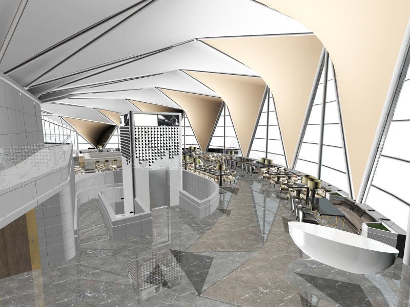 3d Render of Modern Hotel Restaurant Cafe Stock Illustration ...