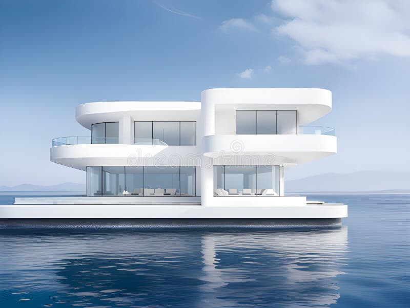 3d Render of Modern House in the Sea Stock Illustration - Illustration ...