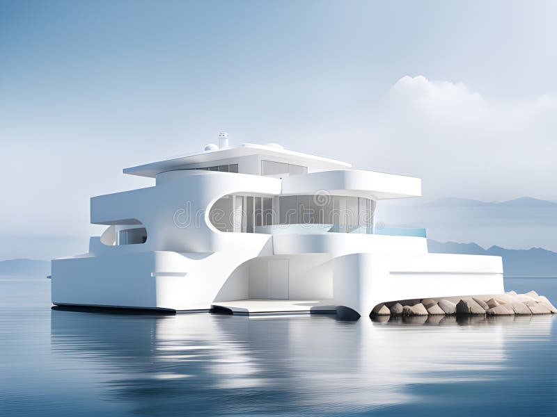 3d Render of Modern House in the Sea Stock Illustration - Illustration ...