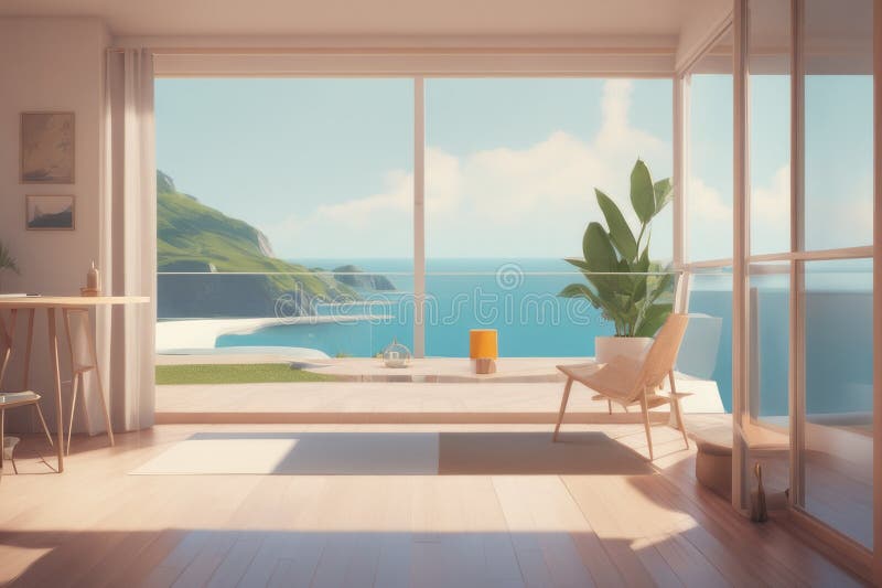 3d Render of Modern House with Sea and Mountains in Summer 3d Render of ...