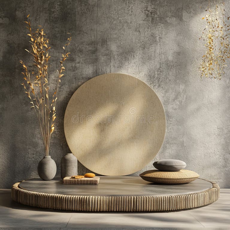 3d Render, Modern Interior Design, Round Frame on the Wall Stock ...