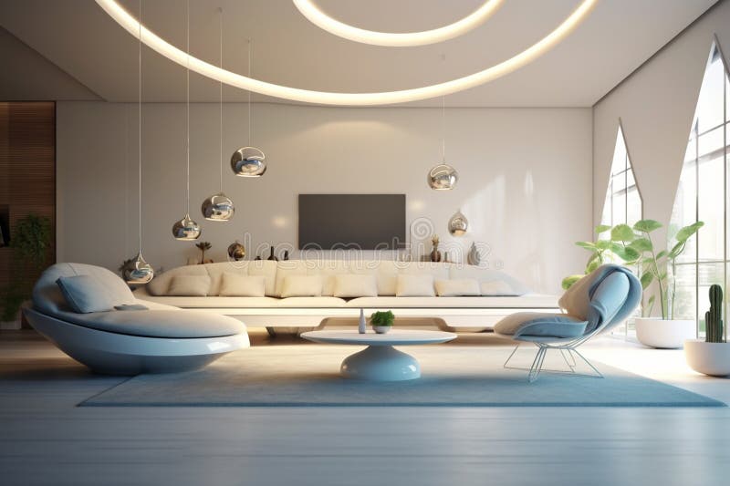 3d Render of Modern Interior of Modern Living Room with Night View ...