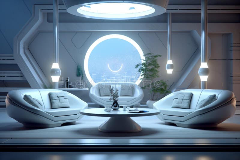 3d Render of Modern Interior of Modern Living Room with Night View ...