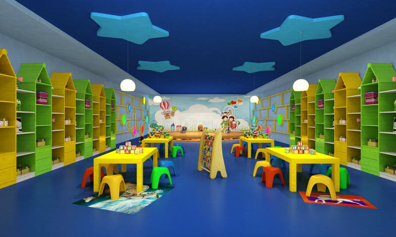 3d Render of Modern Kids Game Room Stock Illustration - Illustration of ...