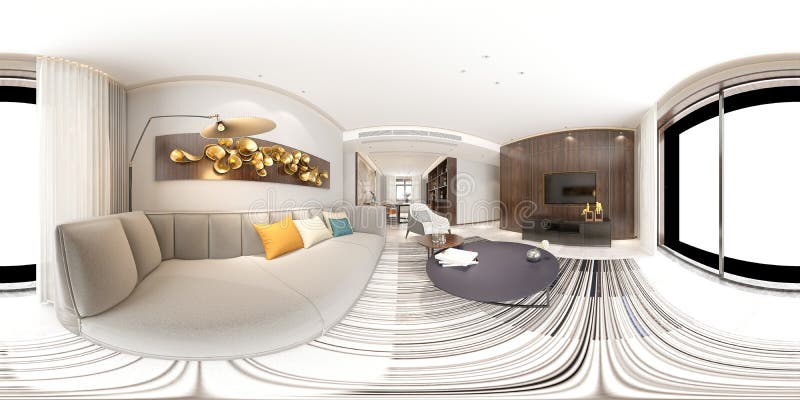 3d Render of Modern Living Room 360 Degreees Stock Illustration ...