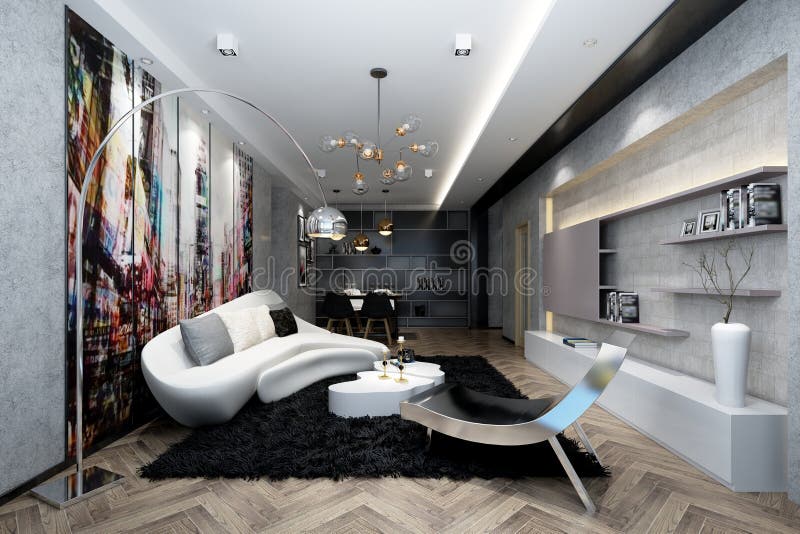 3d Render of Modern Living Room Stock Illustration - Illustration of ...