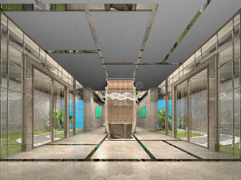 3d render of hotel lobby stock illustration. Illustration of corporate ...