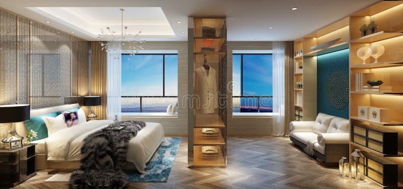 3d render of hotel room stock illustration. Illustration of interior ...