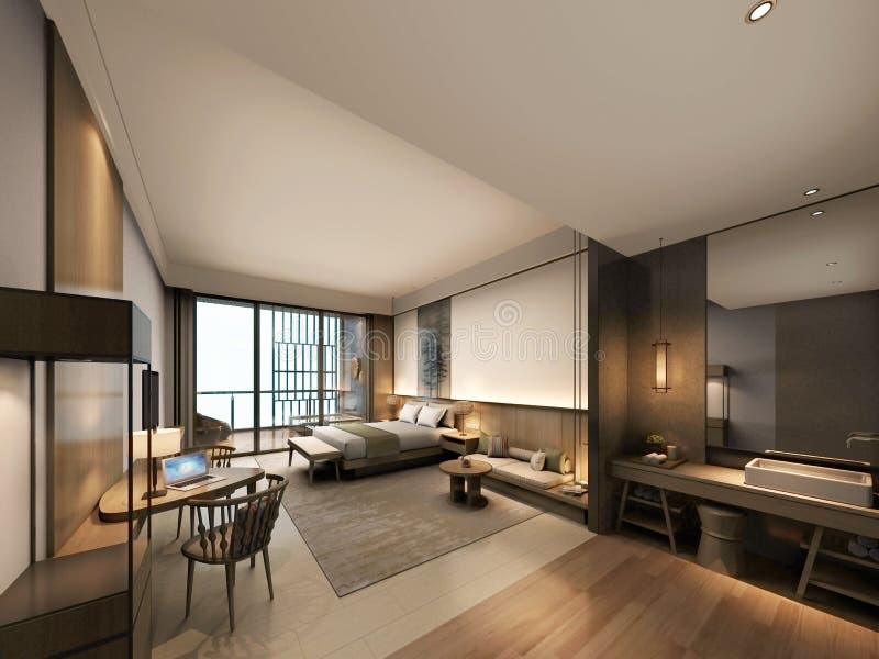 3d render of hotel room stock illustration. Illustration of background ...